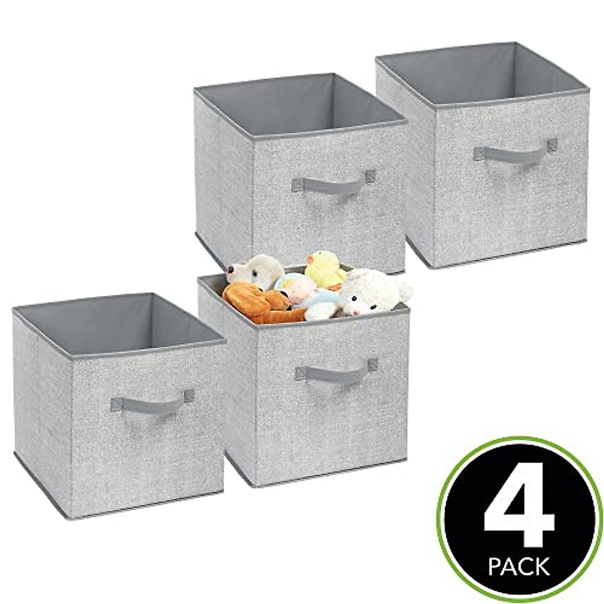 mDesign Soft Fabric Nursery/Playroom Closet Storage Organizer Bin Box with Front Handle for Cube Furniture Shelving Units - Holds Toys, Clothes, Diapers, Bibs - Lido Collection - 4 Pack - Gray