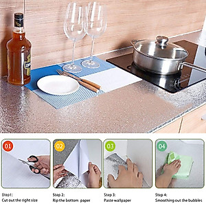 Livelynine Silver Contact Paper for Kitchen Oil Proof Waterproof Sticker Aluminum Foil Kitchen Wallpaper Backsplash Peel and Stick Self Adhesive Shelf Liners for Drawer Removable 15.8x78.8 Inch