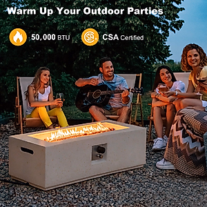 Tangkula 50,000 BTU Outdoor Fire Pit Table, 42" Rectangle Terrazzo Propane Gas Fire Table with Auto-Ignition, Stainless Steel Burner, Lava Rocks & Rain Cover for Patio Backyard Poolside, CSA Certified