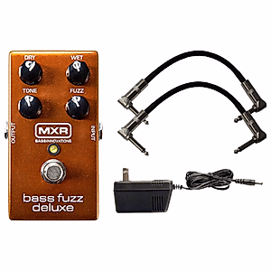 MXR M84 Bass Fuzz Deluxe Pedal Fuzz Pedal Bundle for Bass Guitar with Dry, Wet, Tone and Fuzz Controls with 2 Patch Cabler and 2 Instrument Cable