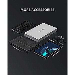 YUMKEM 10 inch Octa Core Tablet, 4GB RAM 64GB Storage, Android Tablet with Keyboard and Tablet Case, 10.1” IPS HD Display, Android OS, 6000 mAh Battery, Bluetooth, 5G Wi-Fi, GPS, FM, Dark Grey