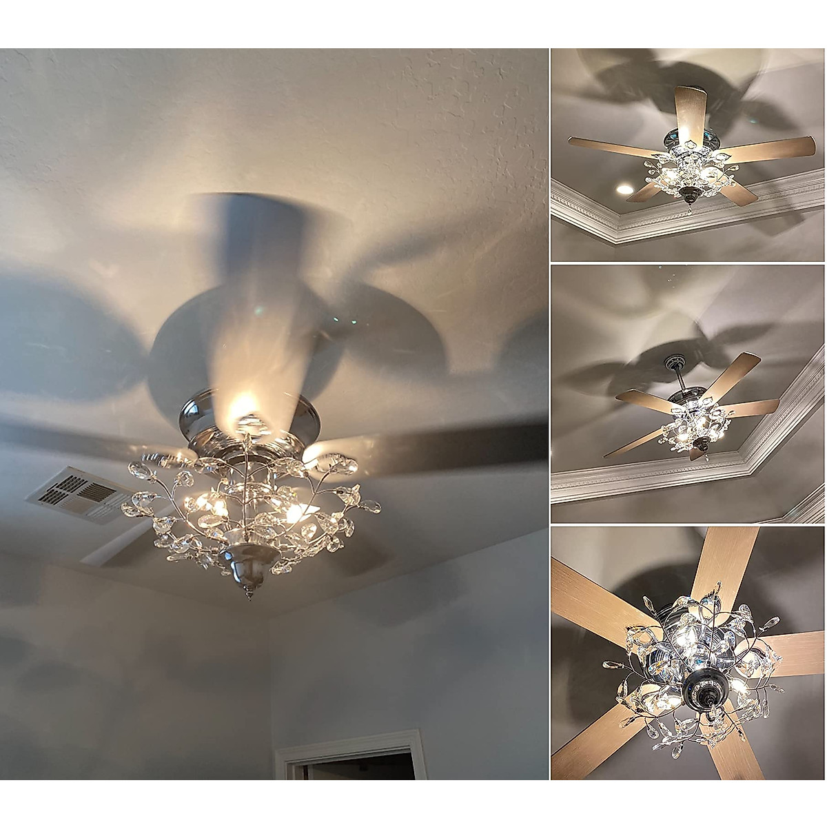 Bella Depot 52-in Chrome Branches Crystal Ceiling Fan, Remote Control, Reversible Motor & 5 Wood Reversible Blades, K9 Crystal Pendant, Chrome Finish (Chrome)