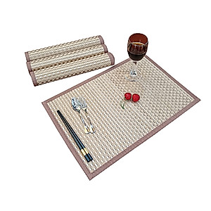 BBLFH Bamboo Table mat Wood Placemats for Dining Table, Placemats Set of 4,Stain-Resistant,Heat-Resistant Place Mats,Durable and Sturdy Dining Place Mats for Kitchen Table (12x18inch)