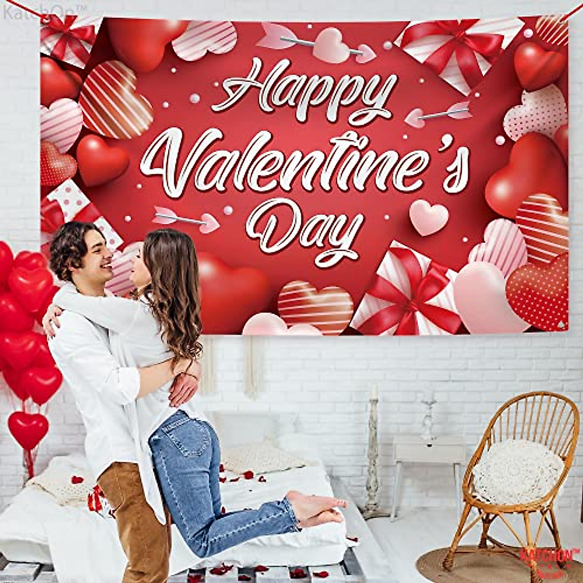 Xtralarge Happy Valentines Day Banner - 72x44 Inch | Valentines Day Backdrop, Valentines Day Decor for Office | Valentine Backdrop, Valentines Party Decorations | Valentines Backdrops for Photography