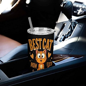 Best Cat Mother Ever Cute Orange Cat 20 OZ Stainless Steel Tumbler Travel Car Coffee Mug with Straw Lid Cleaning Brush Coffee Tumbler Mug for Women Men