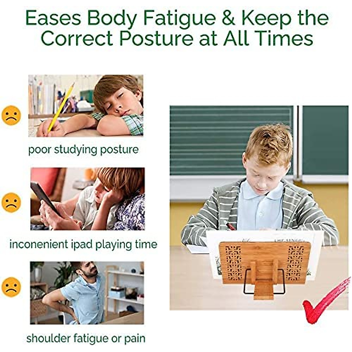 SUNFCON Cutting Board Rack Organizer Stand Holder Pots Pan Lids Rack Large Book Holder Bamboo Cookbook Stand Gift Idea Family Friends Students Home,Office,School