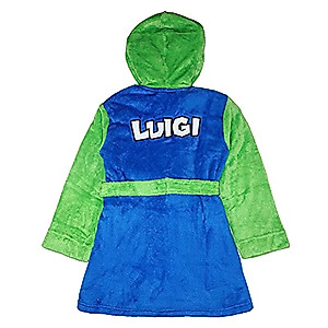 Super Mario Little/Big Boys' Soft Hooded Fleece Sleepwear Bathrobe - Plush Robe for Kids, Luigi, 8