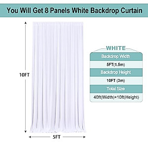 40ft×10ft Wrinkle Free White Backdrop Curtain for Wedding Party, 8 Panels 5×10ft Thick Silky Polyester Photo Backdrop Drapes Curtains for Parties Birthday Baby Shower Baptism Photography Home Decor