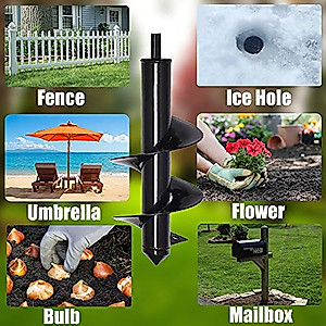 4" x 12" Easy Planter Garden Auger - Seedlings & Bedding Plant, Umbrella Hole Digger Ice Hole Digger Solid Shaft Auger,Plant Flower Bulb Auger Post Hole Digger for 3/8” Hex Drive Drill