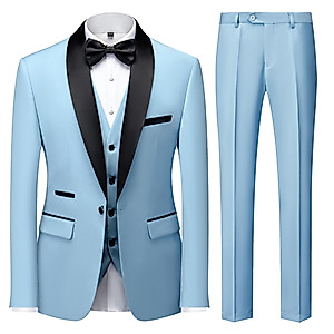 Mens 3 Piece Suit Slim Fit Dress Tux Suits for Men Solid Color Wedding Classic Tuxedo Set US Size M Light Blue