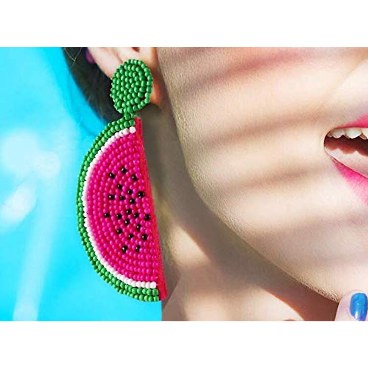 idealway Beads Fruit Watermelon Shape Drop Earrings For Women Statement Party Jewelry (Purple)