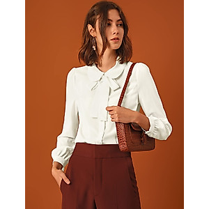 Allegra K Women's Peter Pan Collar Blouse Bow Tie Neck Vintage Button Up Shirt XX-Large White