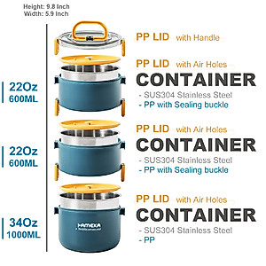 Aroplor Stainless Steel Lunch Box for Adults,3 Layers Insulated Bento Box Japanese Leakproof Divided Food Meal Storage Containers, Portable Cutlery Set Snack Container Outdoor Picnic Blue