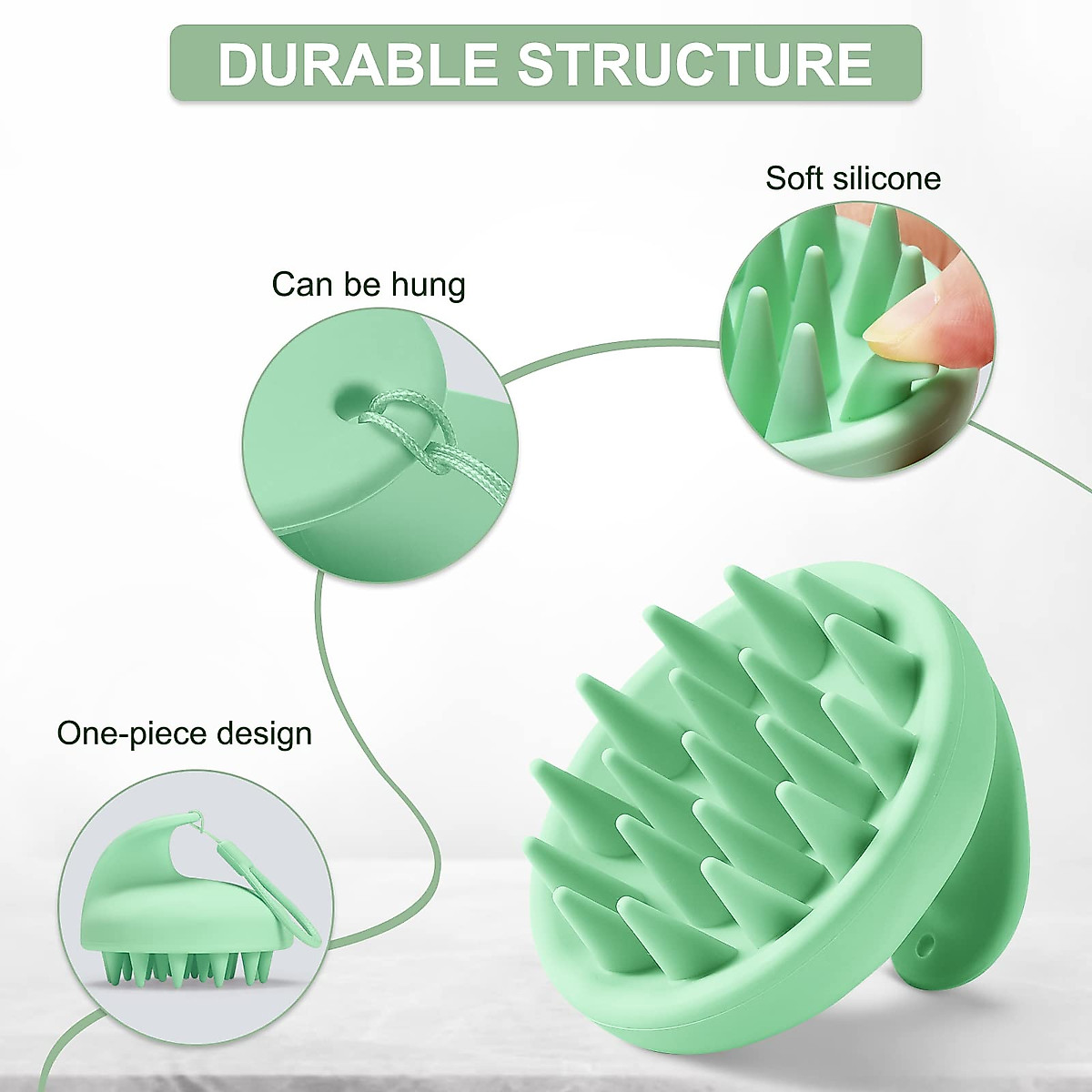 AONCO Scalp Massager Shampoo Brush, 100% Soft Silicone Scalp Scrubber, Scalp Exfoliator Brush for Dandruff Removal, Scalp Massager for Hair Growth, Wet Dry Hair Massager Shampoo Brush（Green）