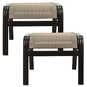Deugold Outdoor Patio Ottoman Seat Textilene Portable Metal Footstool Portable Footrest Patio Chairs 2 Set Beige