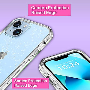 Coolwee Crystal Glitter Full Protective Compatible Apple iPhone 14 Case Military Drop Protection Heavy Duty Hybrid 3 in 1 Rugged Shock-Absorbent Transparent Shiny Clear Bling Sparkle