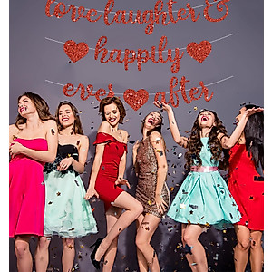 BEISHIDA Glitter Love Laughter Banner(Pre-Strung),NO DIY, Bachelorette Party Sign Garland,Wedding party Decorations,Wedding Decorations For Reception,Bridal Shower Supplies(Red)