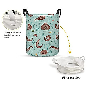 FeHuew Cute Otter in River Pattern Collapsible Laundry Basket with Handle Waterproof Hamper Storage Organizer Large Bins for Dirty Clothes,toys