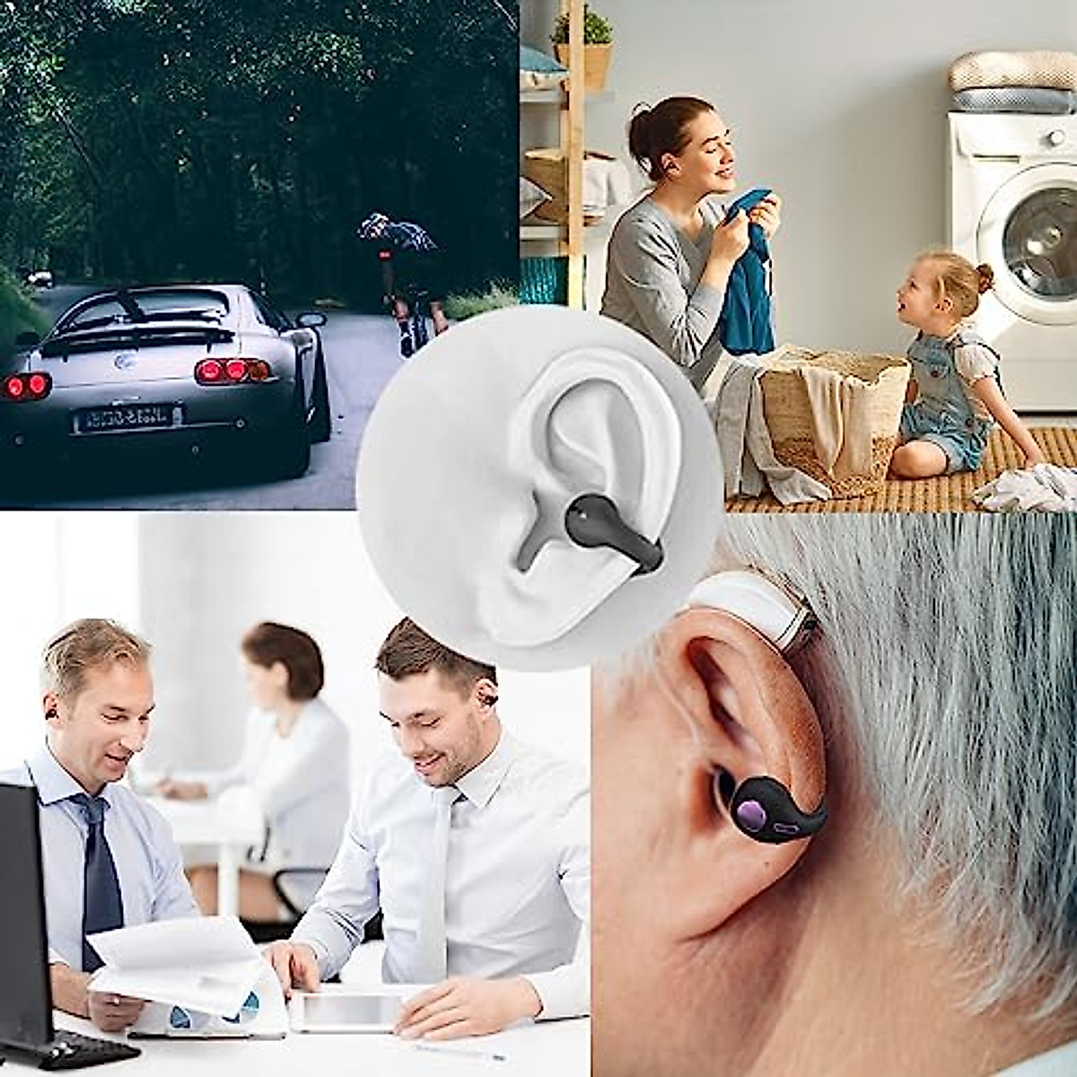 Ear Clips Ear Buds Bone Conduction Earbuds for Small Ear Canals, Open Ear Earbuds Bluetooth with Earhooks Sport Clip on Headphones Up to 24 Hours Playtime Waterproof Outer Headphones Black