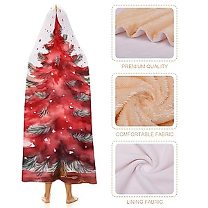 Soft Cozy Blanket Red Watercolor Christmas TreeWearable Blanket-Super Soft Plush Warm Blanket Throw BlanketsXmas Tree Blanket Hoodie for Women Men for Couch Bed 40"x50" Spring Summer Blanket Hoodie