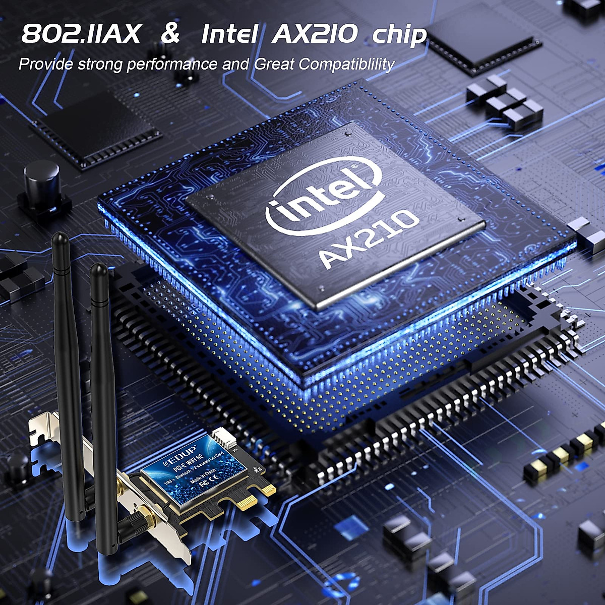 AX5400Mbps WiFi Card Wi-Fi 6E Bluetooth 5.2 Tri-Band AX210 PCIE Wireless WiFi Adapter Network Cards 6GHz/5GHz/2.4GHz MU-MIMO Ultra-Low Latency for Desktop PC Windows 10/11 64-bit (Model EP-9651)