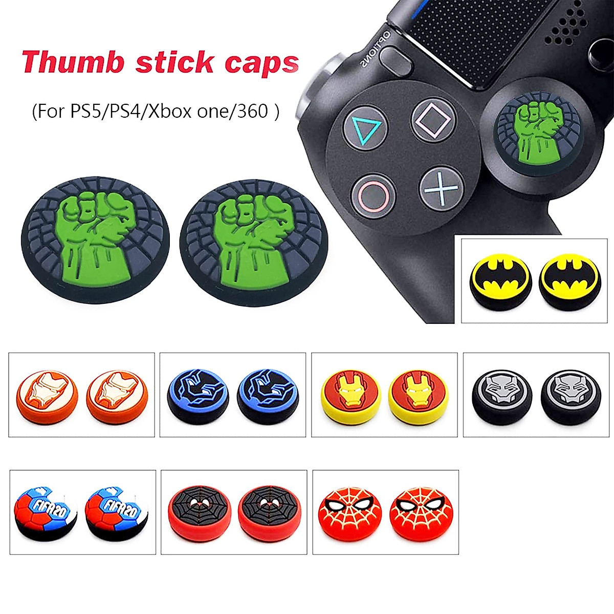 PS5 Controller Thumb Grips, 8PCS Analog Printing Joystick Cap, Non-Slip Silicone Handle Protection Cover for PS5, PS4, Xbox Series X/S, Xbox One, Switch PRO Controller