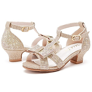 Walofou Big Kid Toddler Little Kid Dress up Princess Party Sandals Champagne Flower Shoes (3001 Champagne 2)