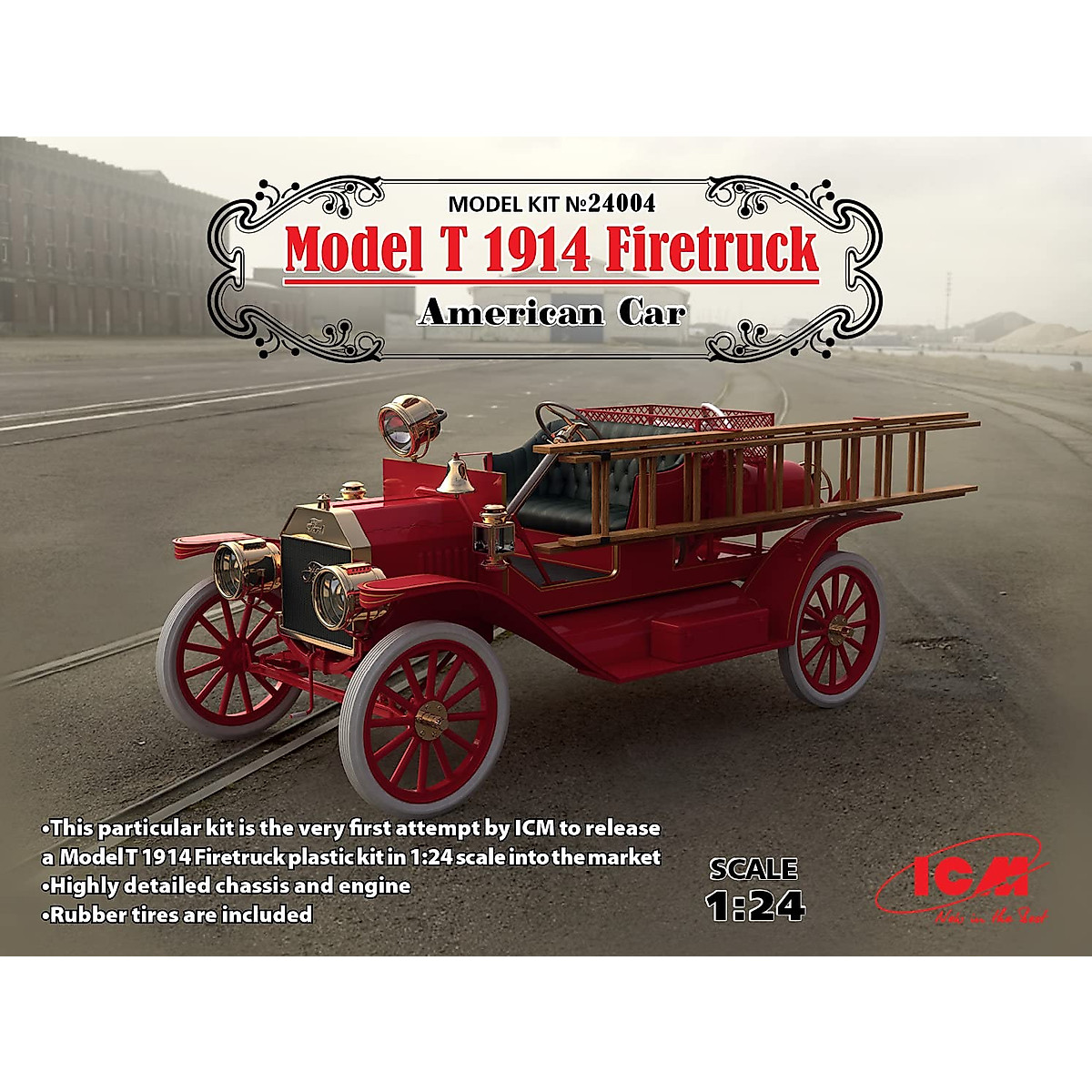 ICM ICM24004 Ford 1:24-Model T 1914 Firetruck, American Car