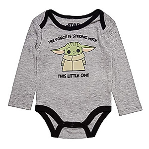 Star Wars The Mandalorian Baby Boys Clothing Set with Bodysuit, Pants and Hat - Baby Yoda Baby Clothes (Grey/Black/Green, 0-3M)