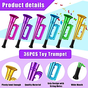 36 Pcs Plastic Trumpet Kids Noise Toys Play Metallic Trumpet Mini Shiny Blow Horn Trumpet Noise Makers Toy Plastic Colors Musical Instruments for New Year Birthday Graduation Party Favors, 6 Inch