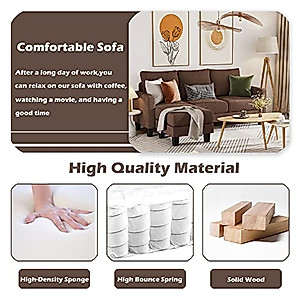 YESHOMY Convertible Sectional 3 L-Shaped Couch Soft Seat with Modern Linen Fabric, Small Space Sofas for Living Room, Apartment and Office, 70'', Brown
