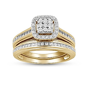 Jewelili Yellow Gold over Sterling Silver 1/5 Cttw Natural White Round Diamond Ring