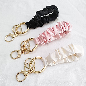 Junyuerly Wrist Strap Key Chain Elastic Scrunchie Bracelet Multifunctional Key Ring for Women (Style A -white)