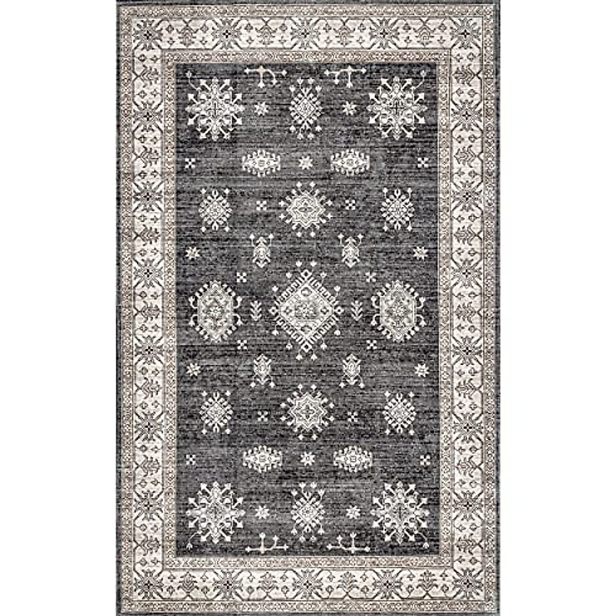 nuLOOM Mollie Machine Washable Traditional Border Area Rug, 5' x 8', Charcoal