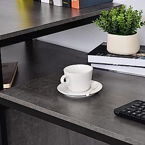 HOMCOM 68 Inch Office Table Computer Desk Workstation Bookshelf with CPU Stand, Spacious Storage Shelves & Chic Modern Woodgrain Design, Grey
