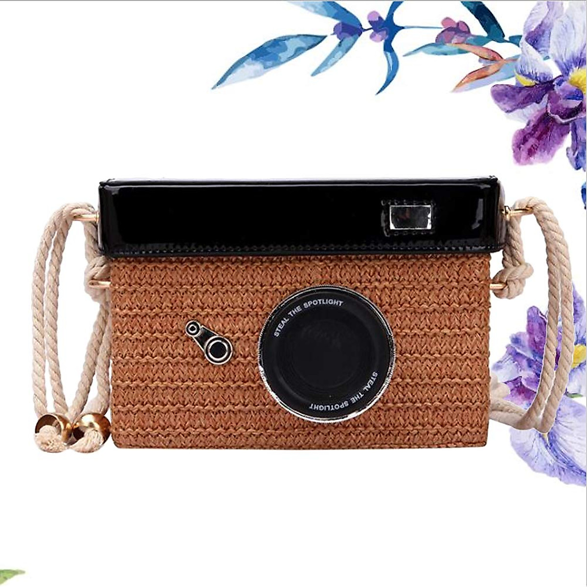 Womens Handbag Camera Purse Woven Handbag Straw Cross Body Bag Womens Shoulder Bags Womens Wallet Camera Shape Bag Mini Square Bag Straw Woven Bag Straw Bag Rattan Bag Beach Bag