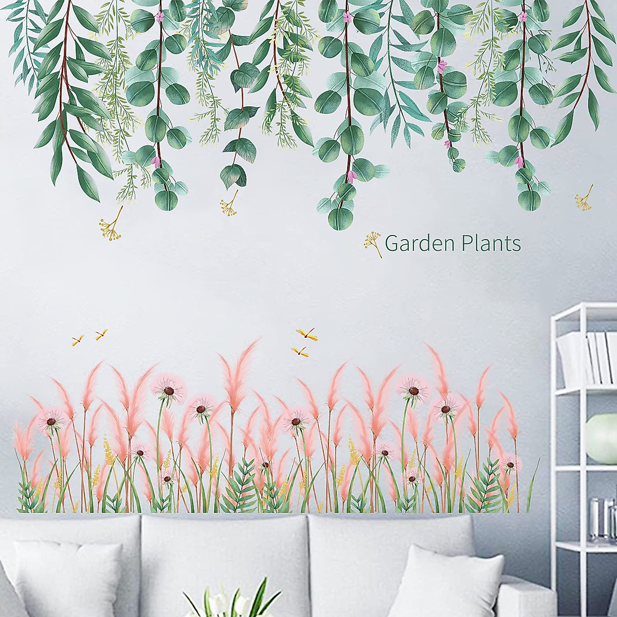 3Pcs Tropical Plants Flowers Vine Wall Corner Stickers, Removable Green Plants Fresh Leaves Flower Wallpaper Decals, Garden DIY Art Mural for Nursery Bedroom Kitchen Offices Home Decorations (B)