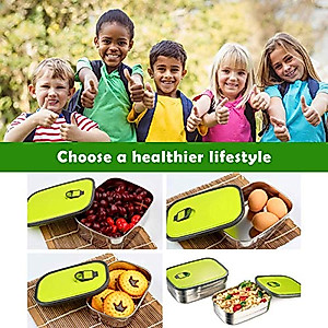 Bento Lunch Box for Kids Adults, Stainless Steel Leakproof Lunch Containers Boxs for Kids Storage, Vacuum Fresh-Keeping for School Work Picnic, Food-grade Silicone