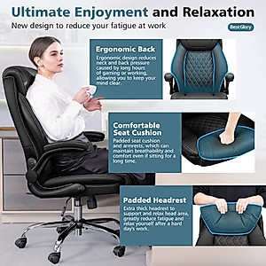 Office Chair, Ergonomic High Back Home Office Desk Chair, Big and Tall Breathable Leather Office Chair with Lumbar Support Flip-Up Armrests, Computer Chair with Rocking Function