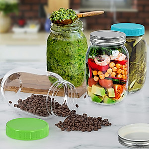 32 oz Wide Mouth Mason Jars with Metal Lids & Plastic Lids, Quart Size Clear Glass Jars for Preserving, Meal Prep, Salad, Canning, Fermenting, Favors, Home Decor, DIY - 4 Pack1