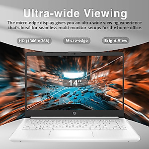 HP 2022 Stream 14" HD BrightView Laptop, Intel Celeron N4120, 8GB RAM, 320GB Storage(64GB eMMC+256GB Micro SD), Intel HD Graphics, 720p Webcam, 1 Year Office 365, White, Win 11