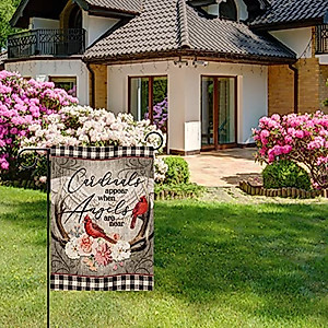 Hzppyz Cardinals Appear When Angels are Near Spring Peony Flower Home Decorative Garden Flag, Buffalo Plaid House Yard Red Bird Double Sided, Outside Decoration Farmhouse Outdoor Small Decor 12x18
