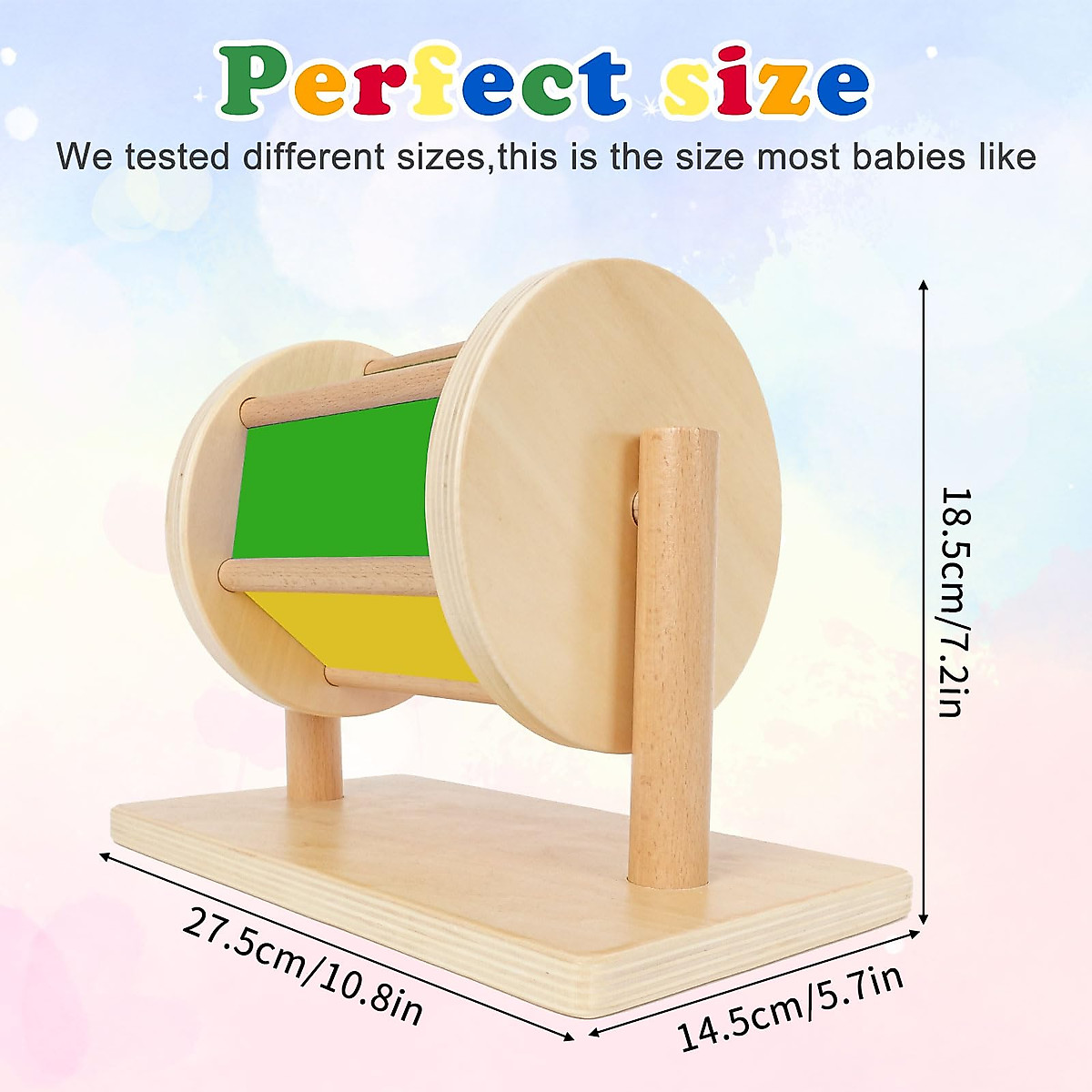 LEADER JOY Montessori Spinning Drum Baby Wooden Toys for 1-3 Year Old with Mirror and Bell for Infant Toddler, Sensory Development Toys Baby Toys Gifts