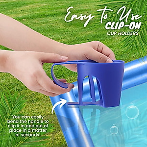 TonGass (6-Pack) Poolside Cup Holders (Blue) - Compatible with Above Ground Pools with 2 Inches or Thinner Round Top Bars - Strong and Durable Easy to Use Clip-On No-Spill Cup Holders