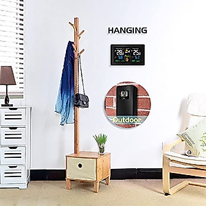 XARONF Weather Station with Atomic Clock Indoor Outdoor Thermometer, Humidity and Temperature Monitor Barometer Hygrometer with High Precision Sensor, Black