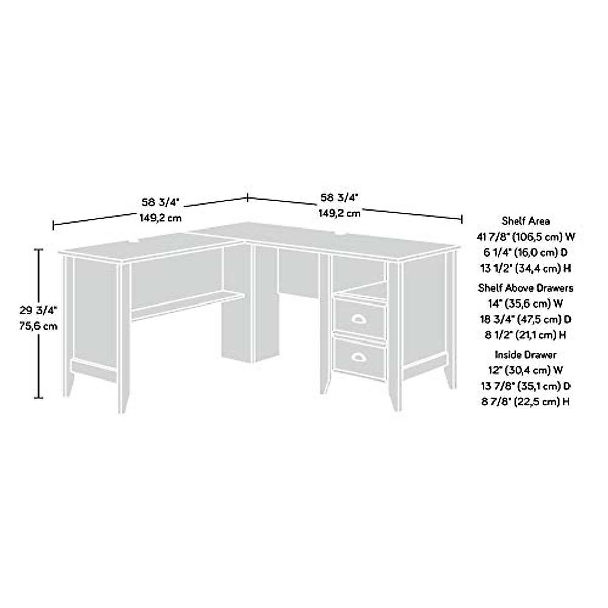 Sauder Shoal Creek L-Desk, Jamocha Wood finish