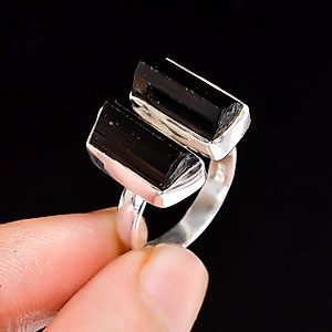 Raw Black Tourmaline Gemstone Twisted October Birthday Stone Rings, 925 Sterling Silver Ring RSR3088 (9)