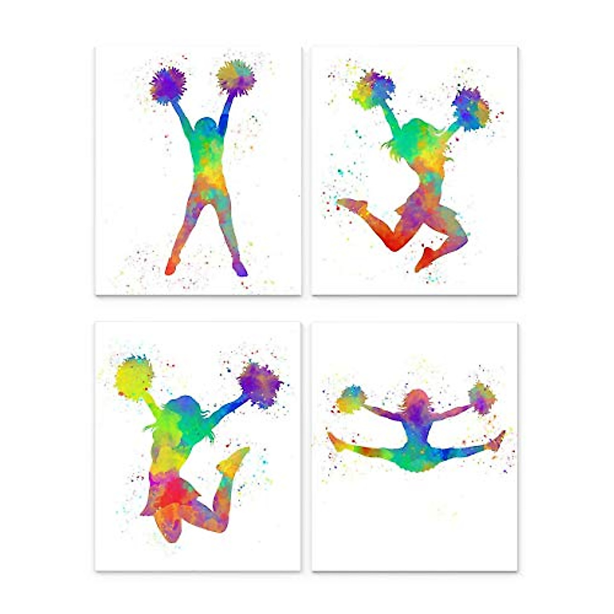CheerLeader Abstract Art Wall Print 8 x 10" Set of 4 Unframed, White Background, Perfect for for CheerLeaders, Coaches and Lovers of Cheerleading. Teen Girl Bedroom, Club, Locker or Dorm Room Décor