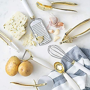 Gold Cooking Utensils with Gold Measuring Cups and Spoons Set - 23 Piece Luxe White and Gold Kitchen Accessories Include Gold Metal Measuring Cups and Spoons Set and White and Gold Kitchen Utensils