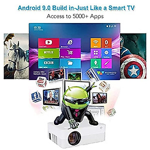 Famishow Smart Projector Android TV 9.0 Built in- WiFi Mini Projector with Bluetooth, 8500 Lumens 4K and 250” Display Supported Portable Video Projector for Home Cinema & Outdoor Movie Theater